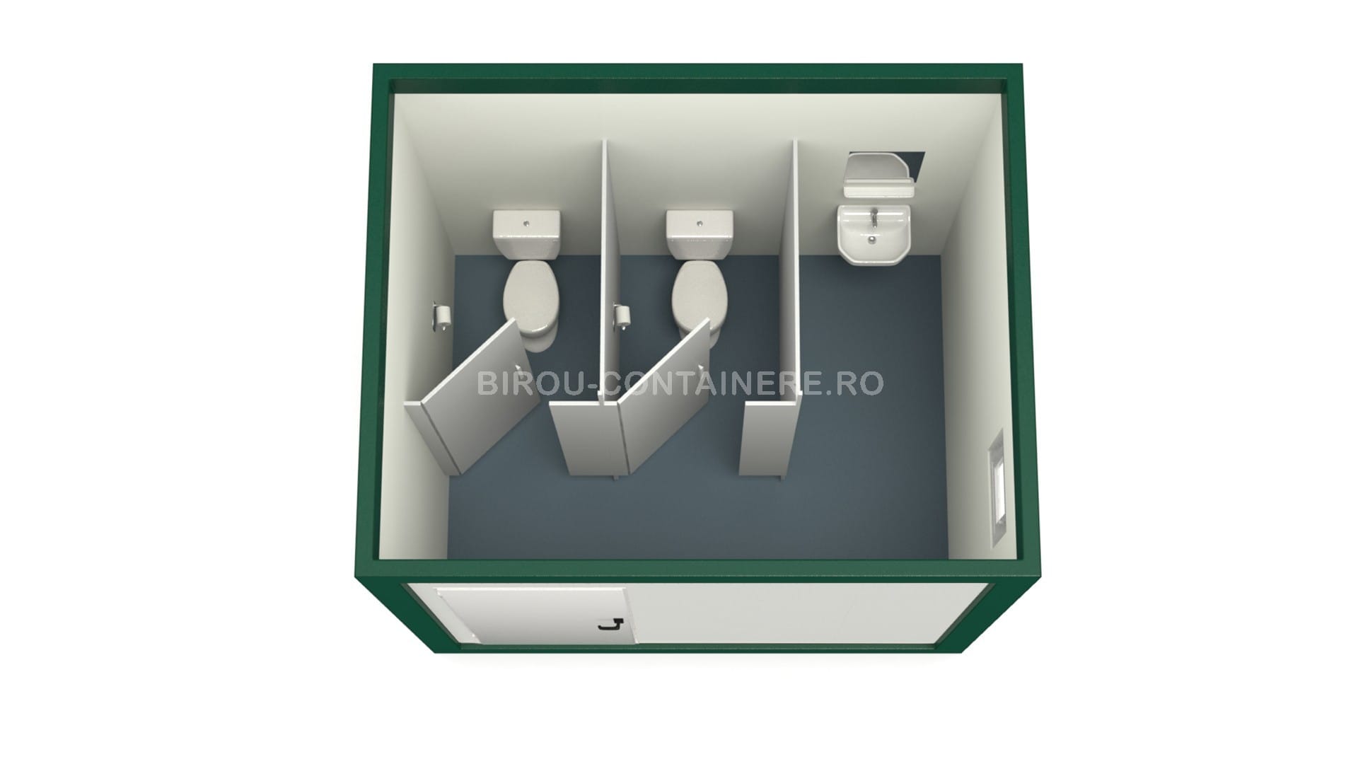 Container Sanitar 3m verde cu 2 WC-uri • Birou-Containere.ro